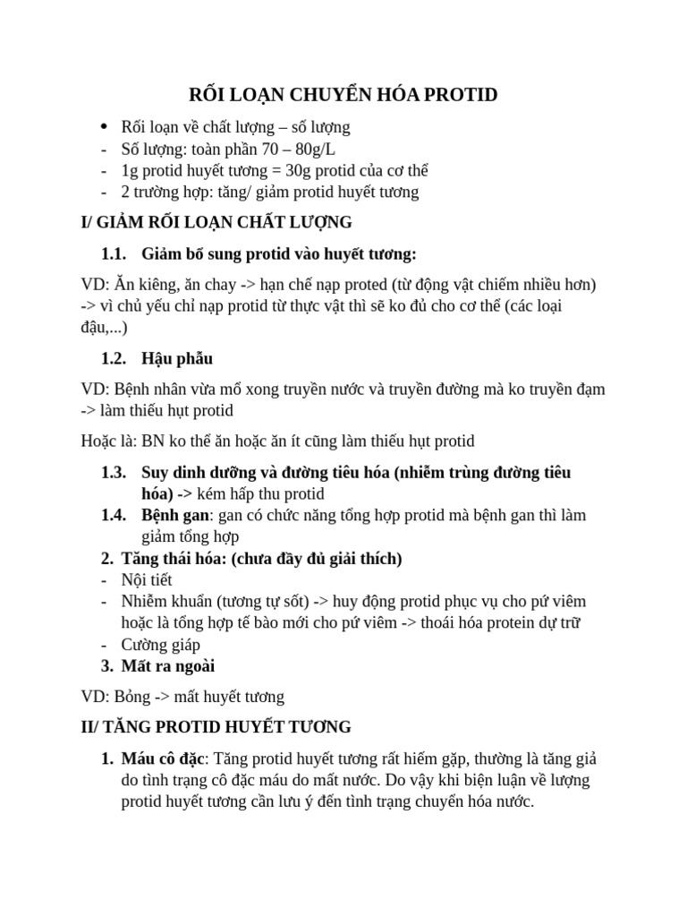 RỐI LOẠN CHUYỂN HÓA PROTID - HỌC BÀI | PDF