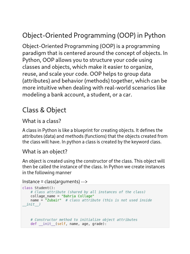 OOP Concepts in Python Explained | PDF | Object Oriented Programming ...