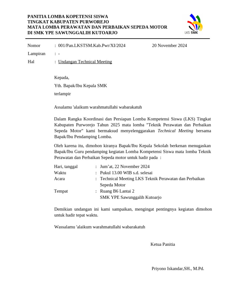 Undangan TM LKS TSM - Ok | PDF | Teknologi & Rekayasa