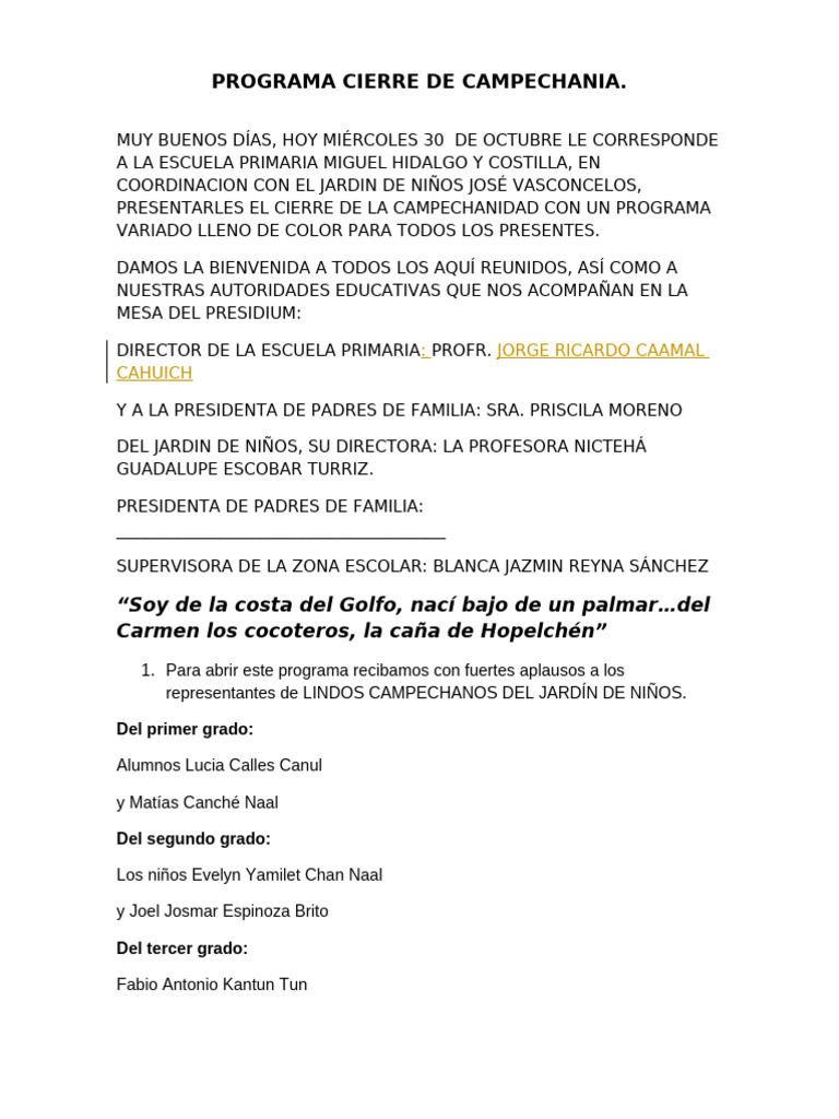 Programa Cierre Campecha | PDF | Campeche