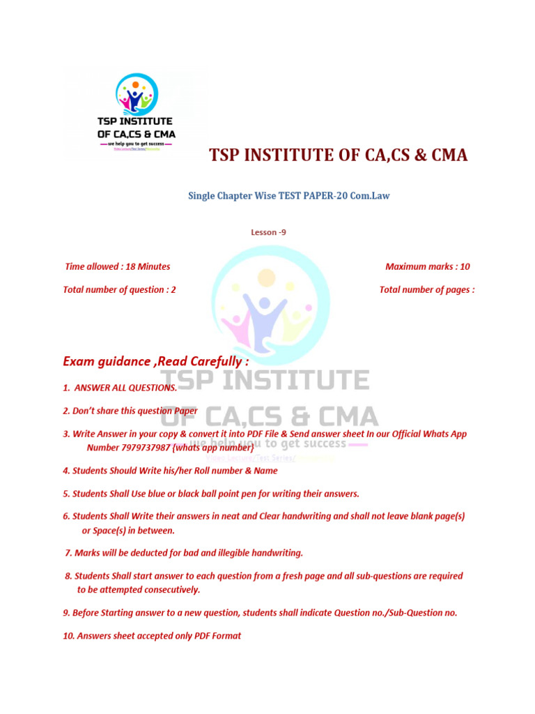 Com - Law Single Chapter Test-20 Ans (Lesson-9) | PDF | Financial Statement