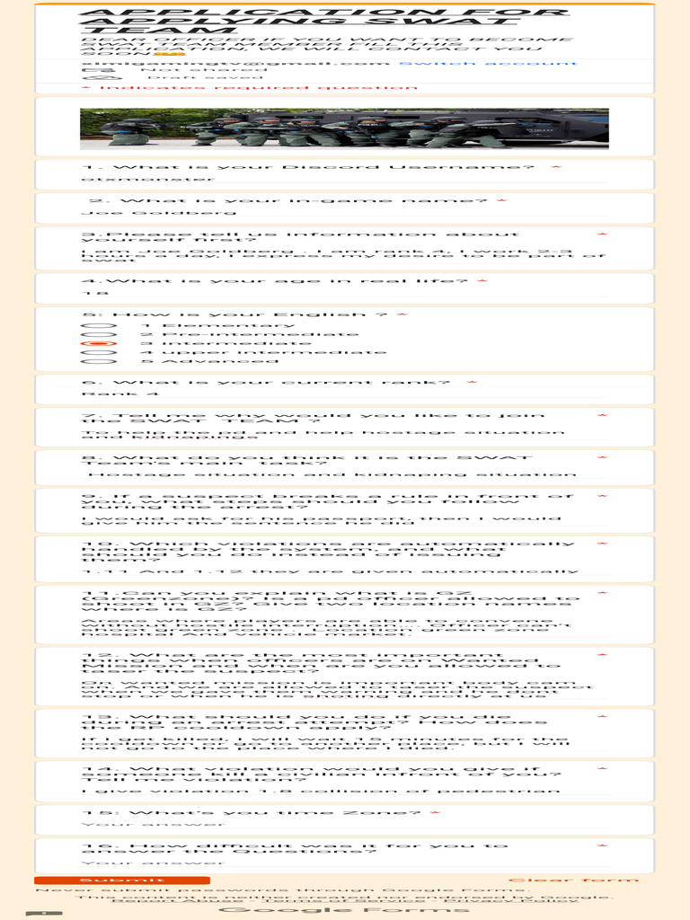 SWAT Team Application Form Guide | PDF | Social Science