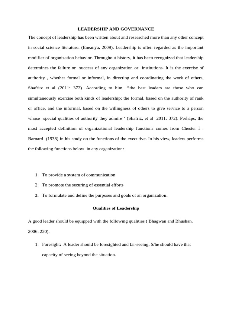 Definining Leadership and Governance | PDF | Governance | Good Governance