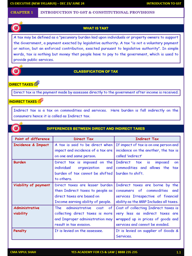 Chapter 1 Introduction To GST & Constitutional Provisions | PDF | Taxes ...