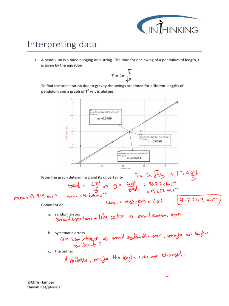 Analyzing Pendulum Data for Gravity | PDF | Science & Mathematics