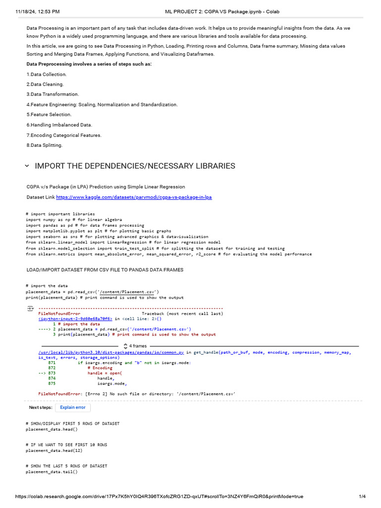 Python Data Processing & Linear Regression | PDF | Errors And Residuals | Coefficient Of ...