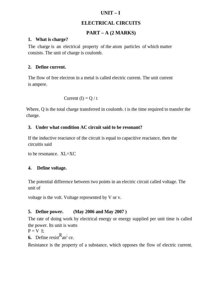Cse Beee Important Question 2 Marks and 16 Marks Cse | PDF | Electric ...