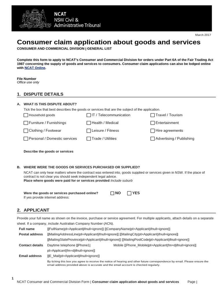 CCD Form Consumer Claim Application | PDF | Payments | Fee