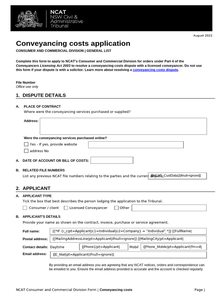 CCD Form Conveyancing Costs Application | PDF | Conveyancing | Fee