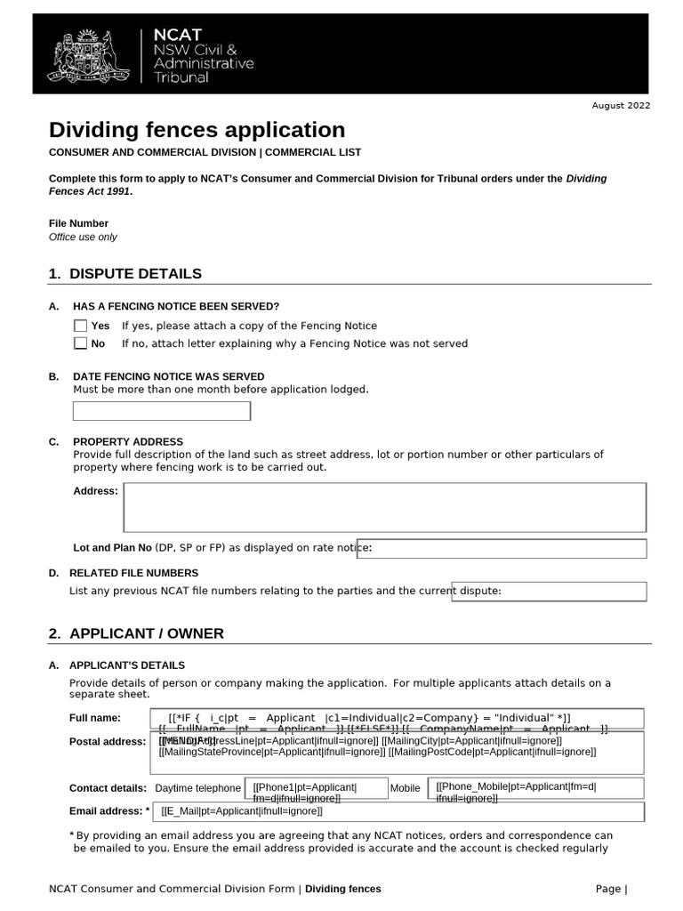 CCD Form Dividing Fences Application | PDF | Payments | Fee