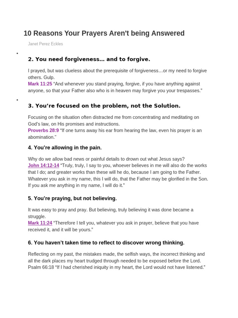 10 Reasons Your Prayers Aren't answered | PDF | Prayer | Forgiveness 10 Reasons Your Prayers Aren't answered | PDF | Prayer | Forgiveness