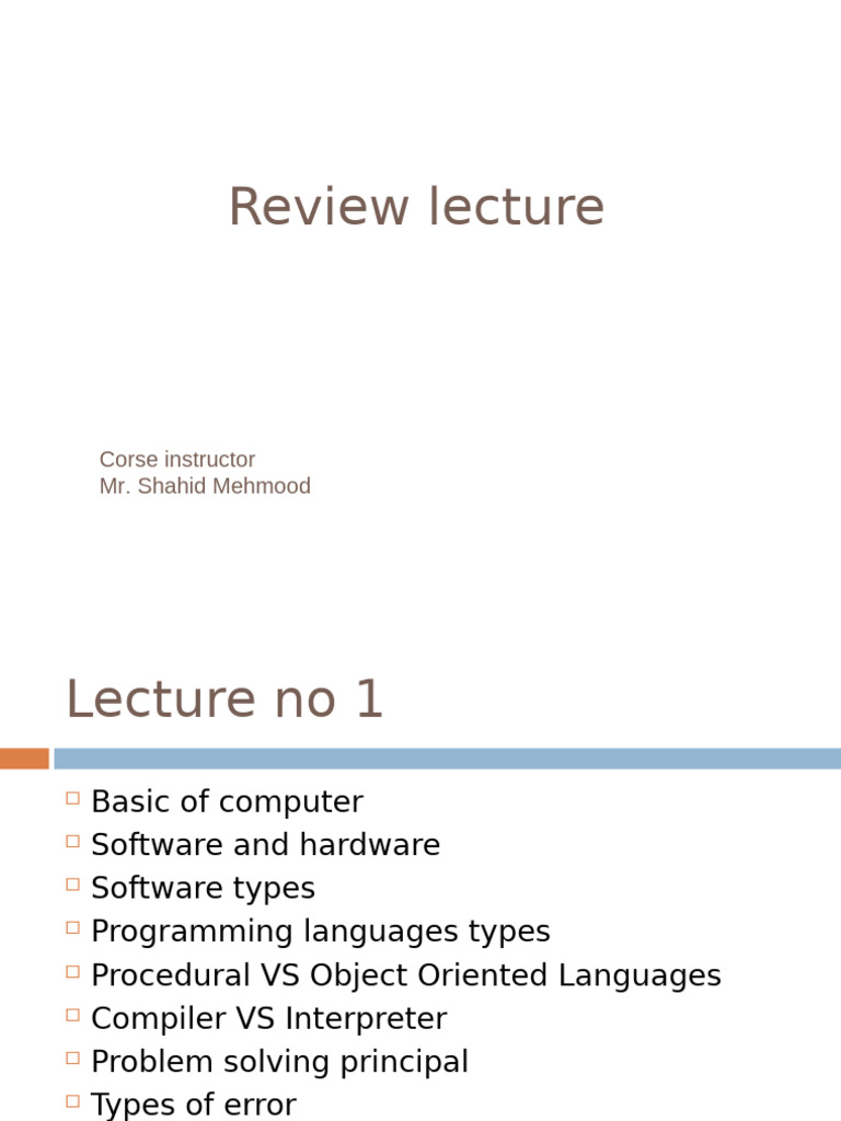 Review Lecture 2 11 2024 Autosaved Pdf Computer Program Programming