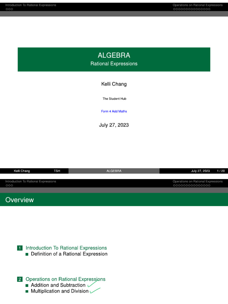05 Rational Expressions (Addition and Subtraction, Multiplication and ...