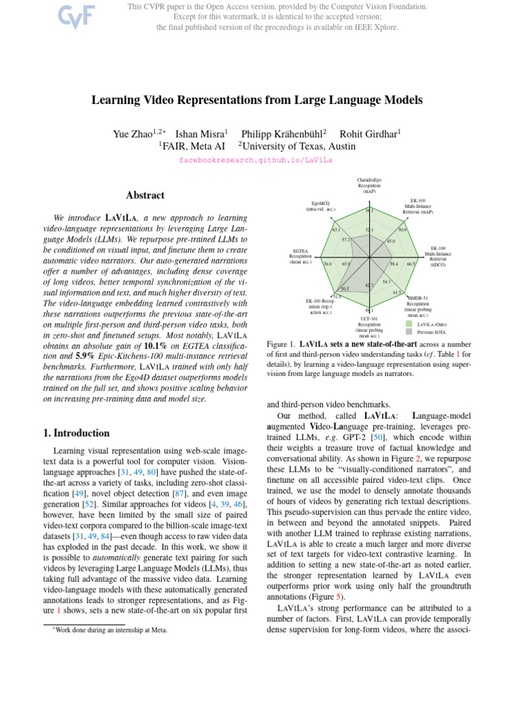 Zhao Learning Video Representations From Large Language Models CVPR 2023 Paper | PDF | Cognitive ...