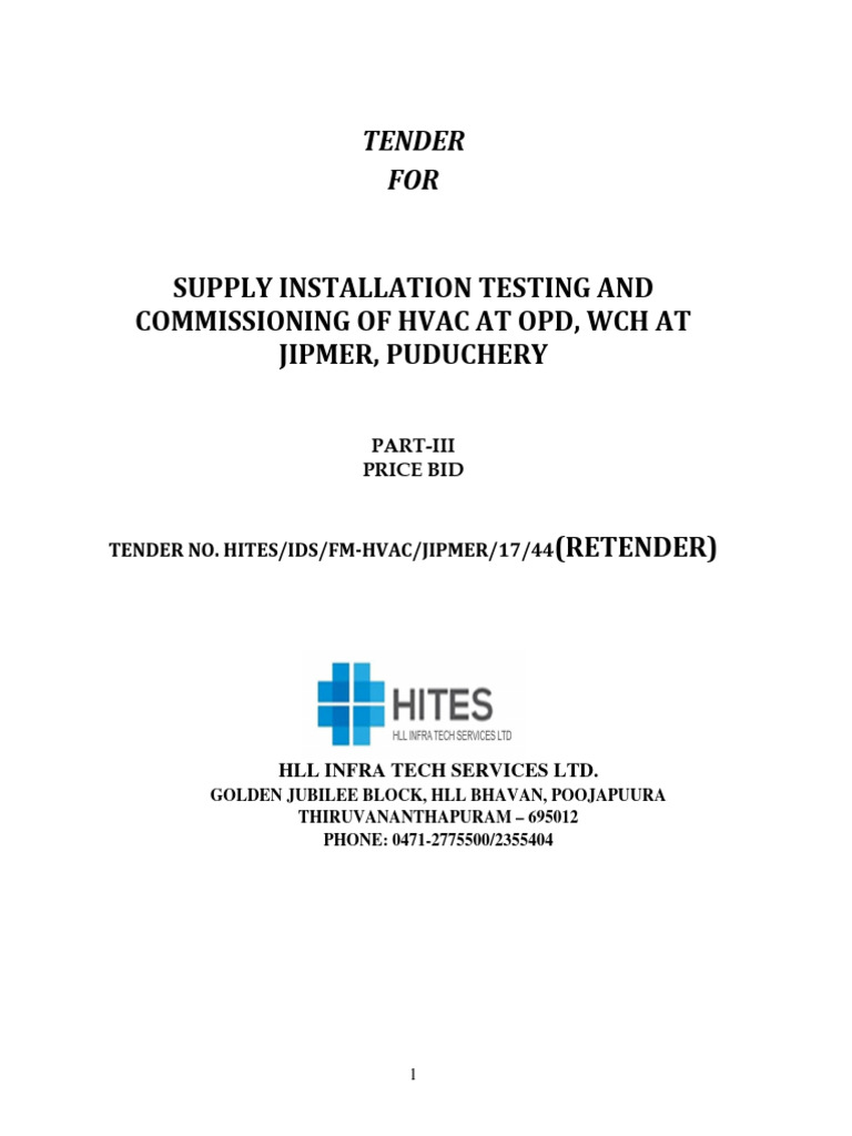 HVAC Installation Tender JIPMER | PDF | Duct (Flow) | Thermal Insulation