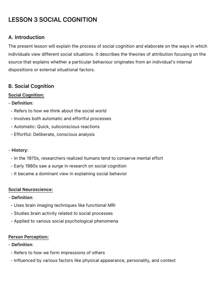 Lesson 3 Social Cognition | PDF | Bias | Behavior