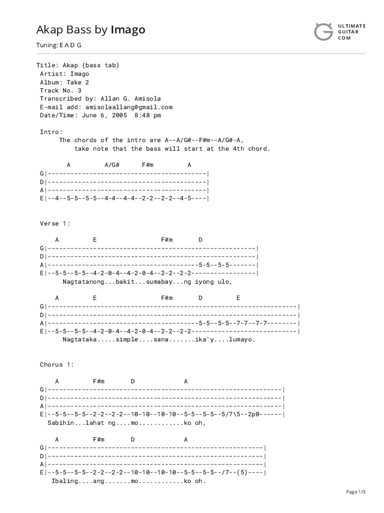 Akap Bass by Imagotabs at Ultimate Guitar Archive | PDF | Elements Of Music | Music Theory