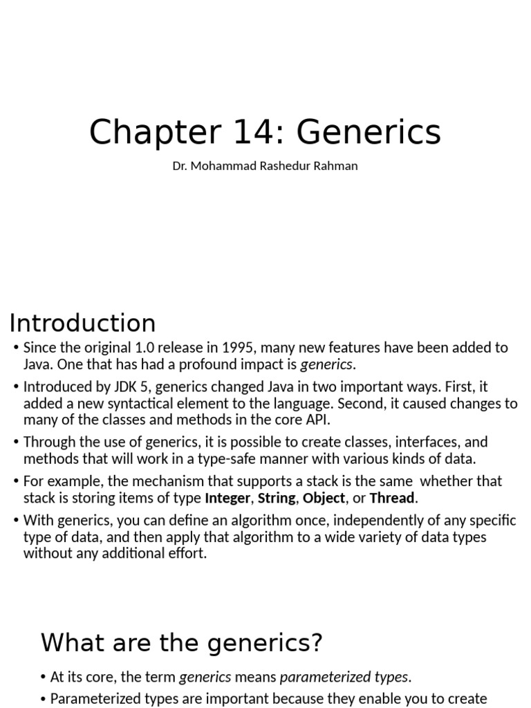 Chapter 14 Generics | PDF | Parameter (Computer Programming) | Method ... Chapter 14 Generics | PDF | Parameter (Computer Programming) | Method ...
