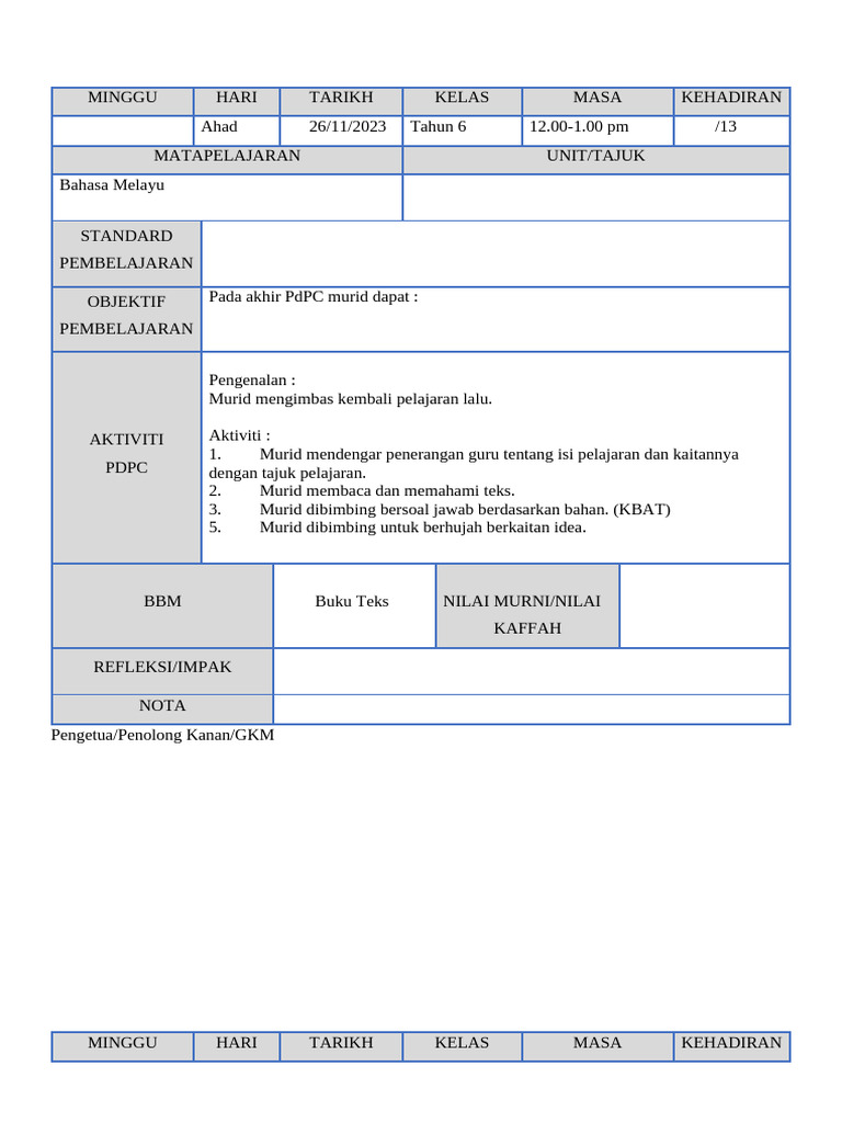 RPH BM T6 | PDF | Seni & Disiplin Bahasa