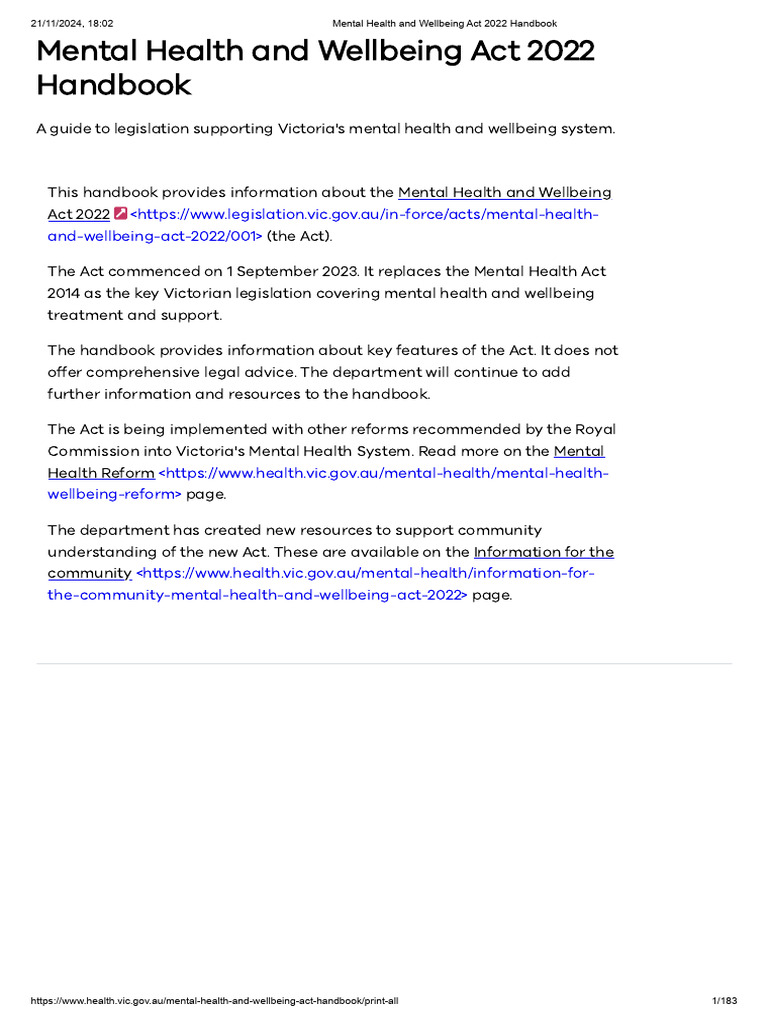 Mental Health and Wellbeing Act 2022 Guide | PDF | Mental Health ...