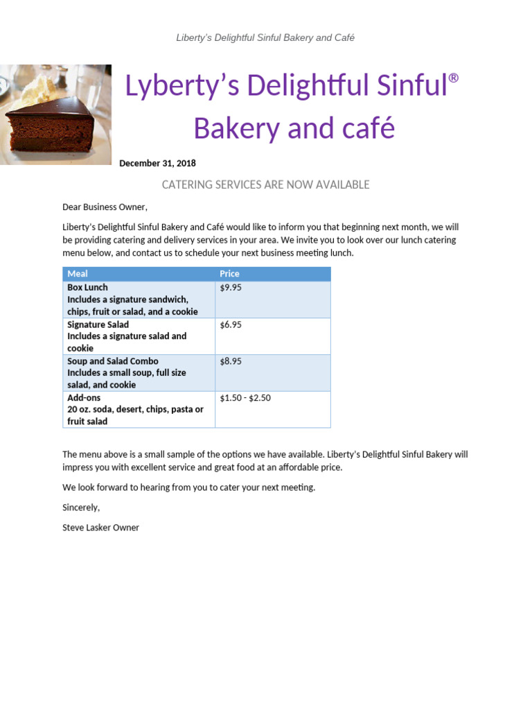 Lyberty's Delightful Sinful® Bakery and Café: Catering Services Are Now ...