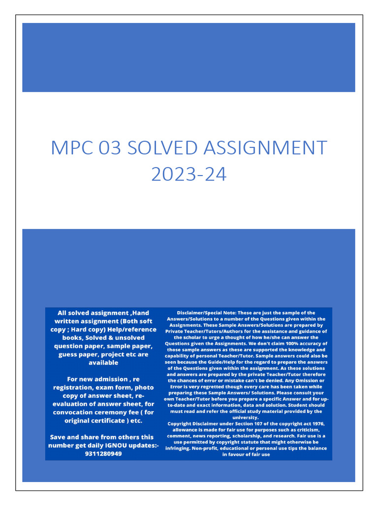 MPC 03 2023-24 (1) | PDF | Id | Behaviour Therapy