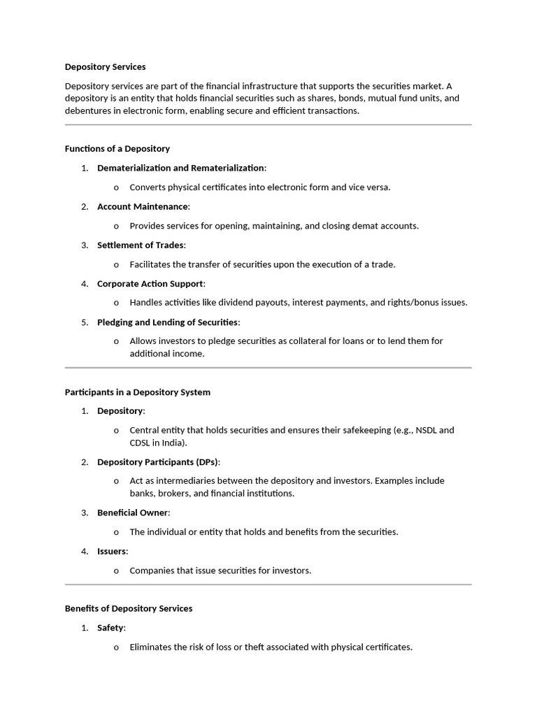 Depository Services | PDF | Securities (Finance) | Financial Economics