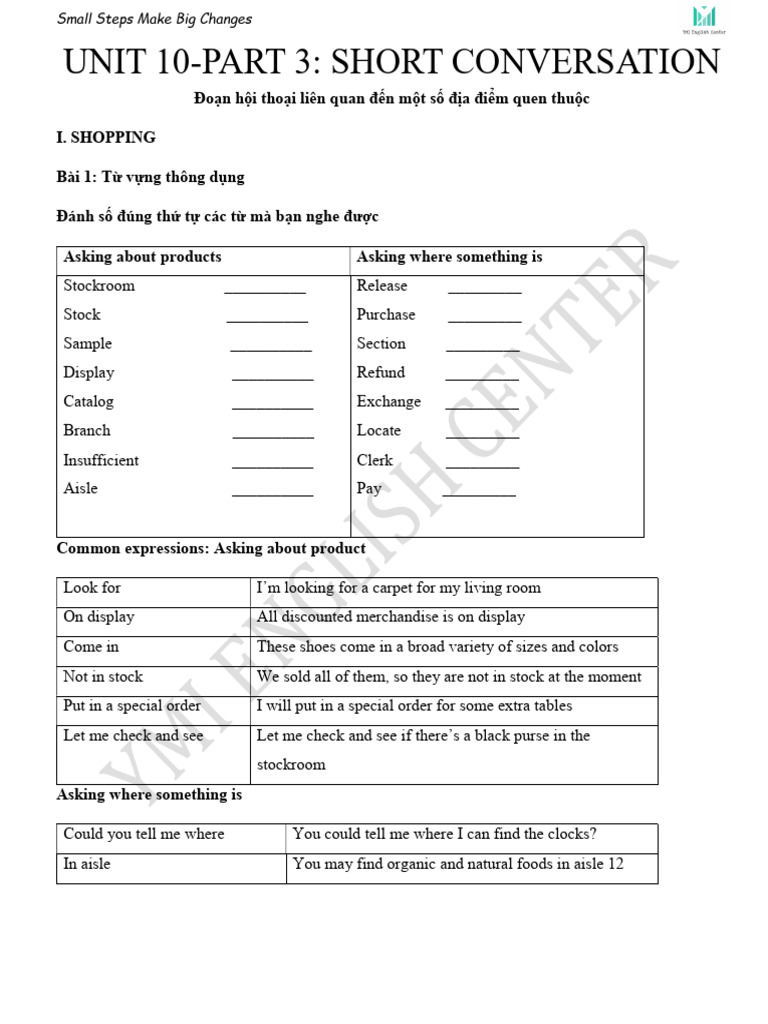 Unit 10-Part 3: Short Conversation | PDF