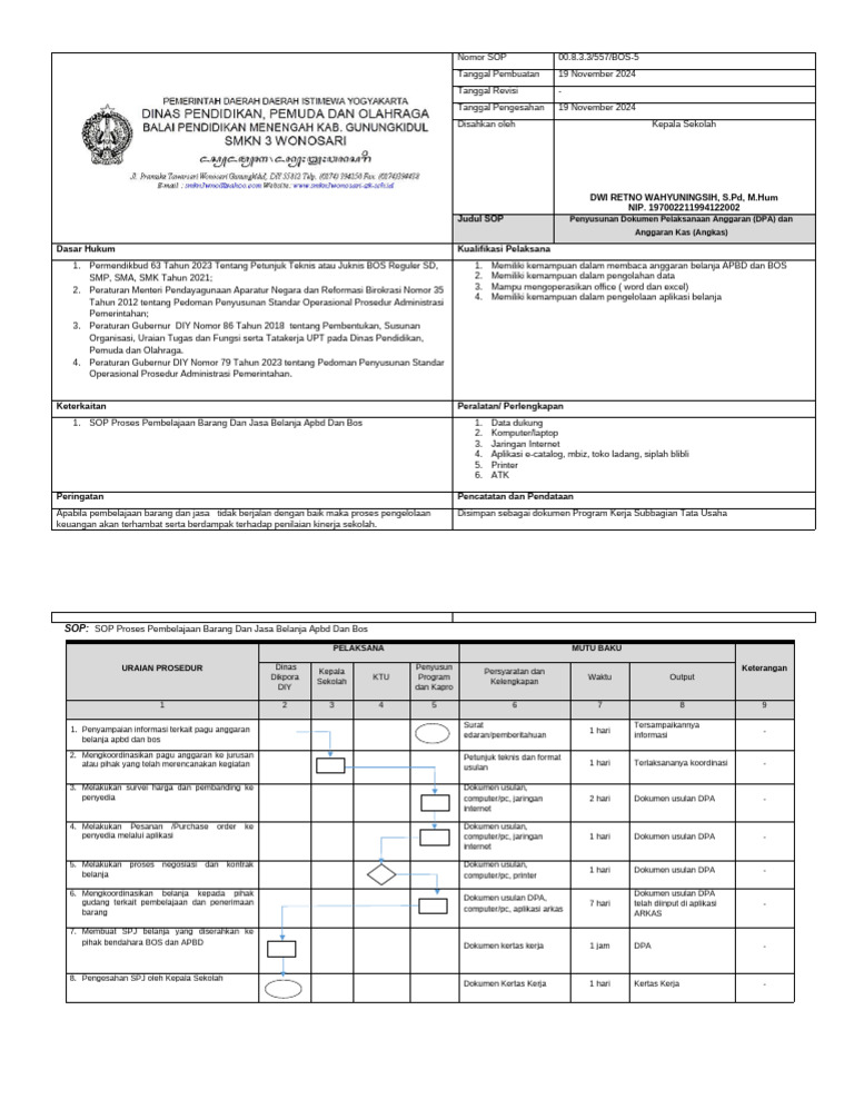 SOP Pembelajanaan DPA Dan Arkas - SMKN 3 Wonosari | PDF