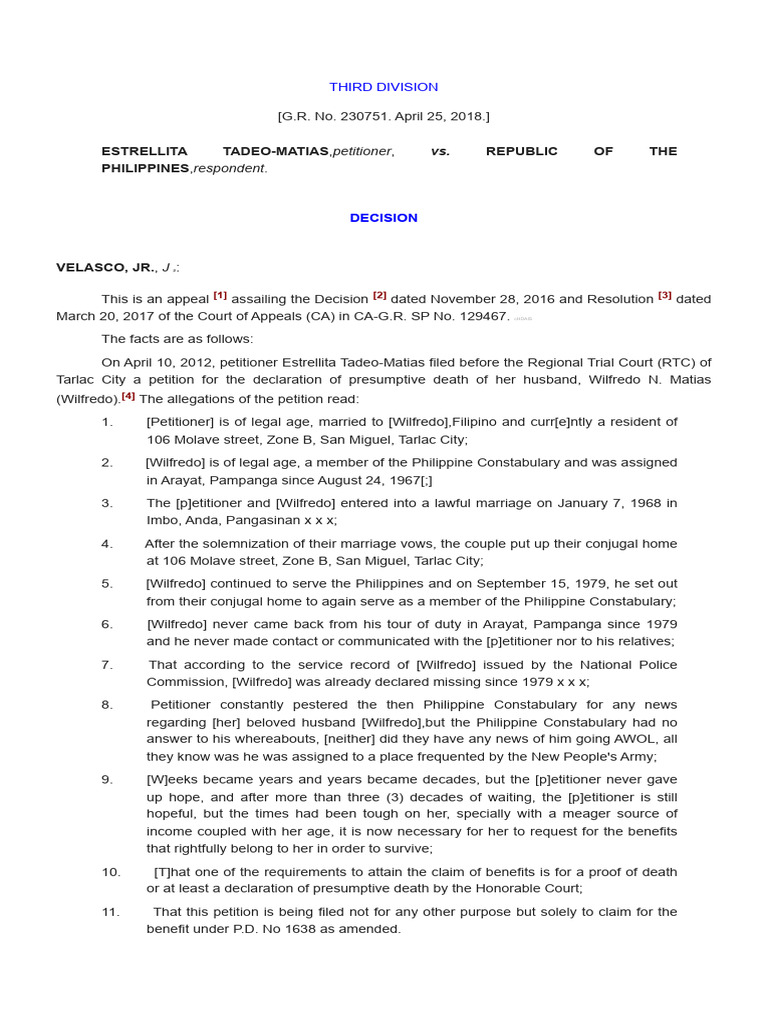 Presumptive Death Appeal Denied | PDF | Judgment (Law) | Justice
