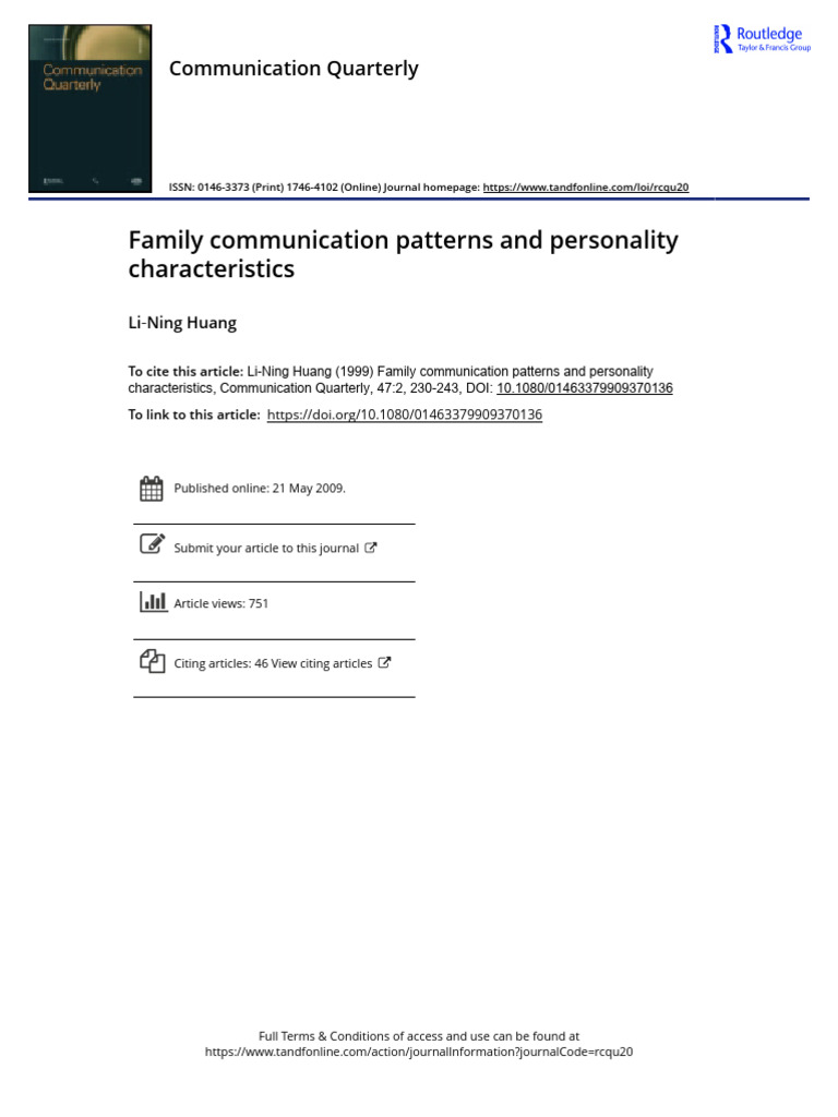 Family Communication Patterns and Personality Characteristics | PDF | Extraversion And ...