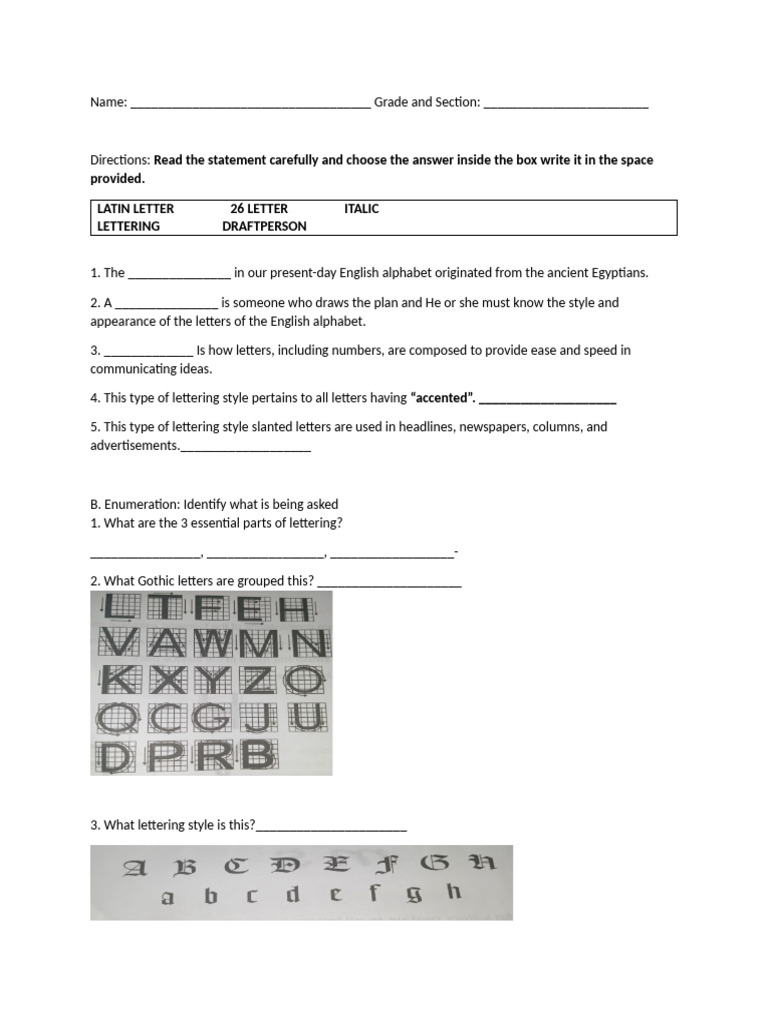 Quiz Lettering Styles | PDF