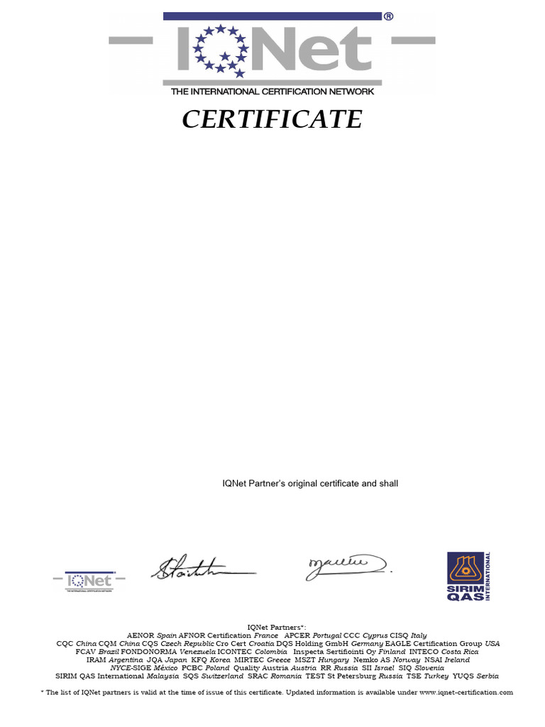 Iqnet New Cert (QMS) - CJ Century Technology | PDF | Quality Management | Quality