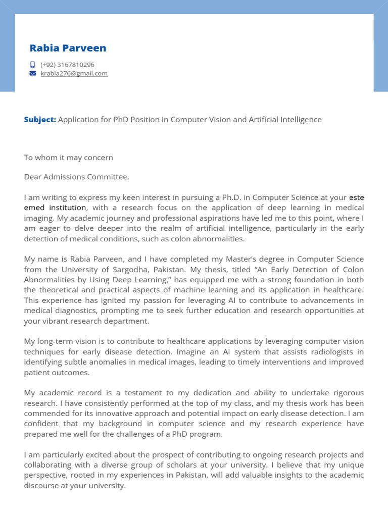 Cover Letter For PHD 24 | PDF