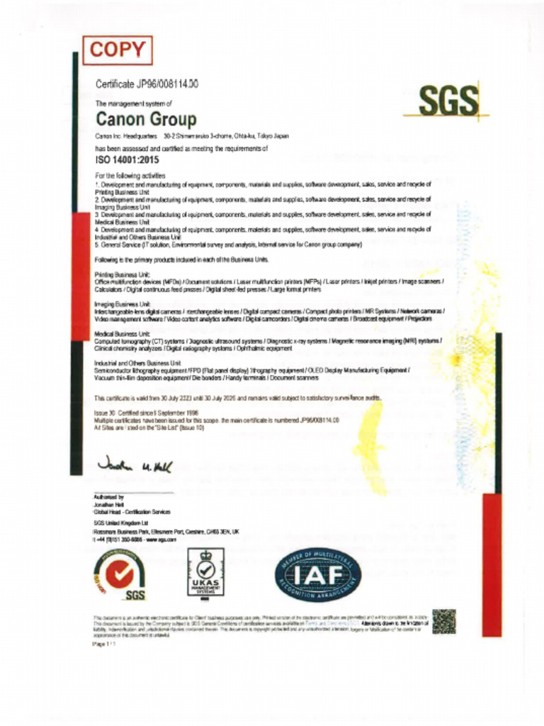 Iso 14001 2015 (Canon) | PDF