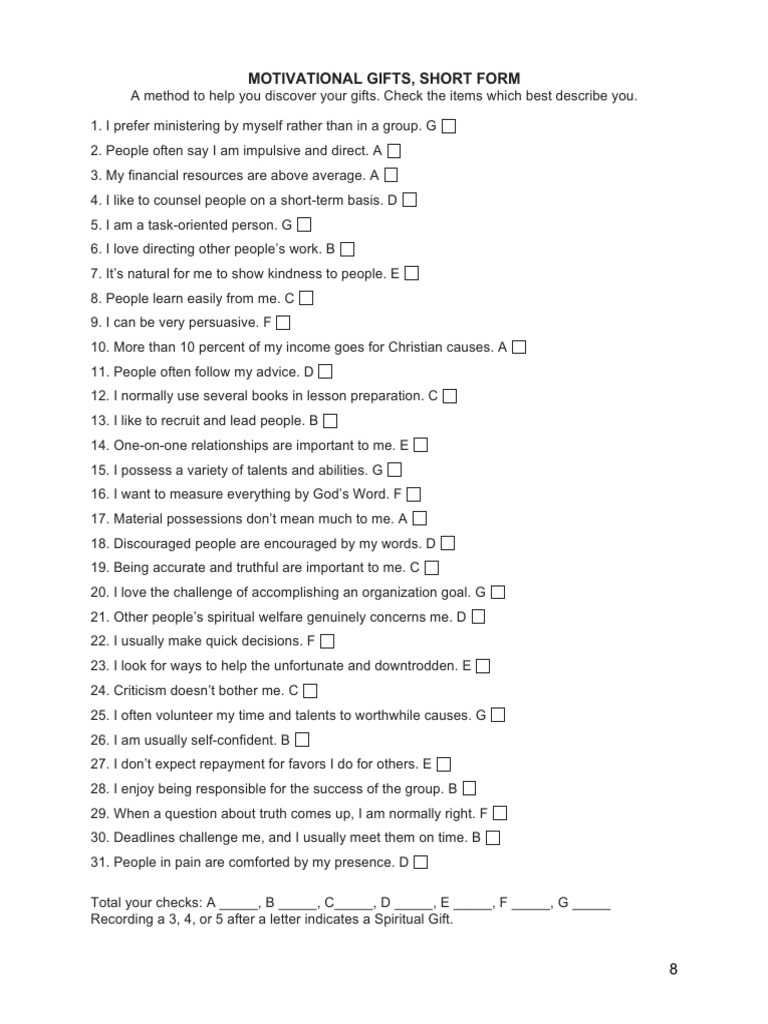 Motivational Gift Test | PDF | Spiritual Gift