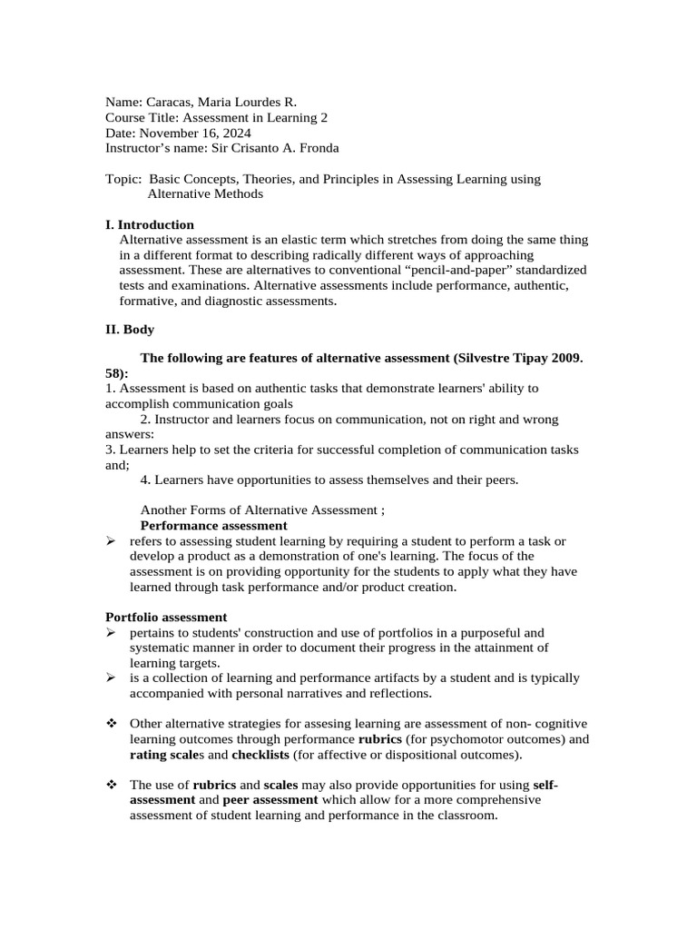 D.P Assessment 2 | PDF | Educational Assessment | Learning