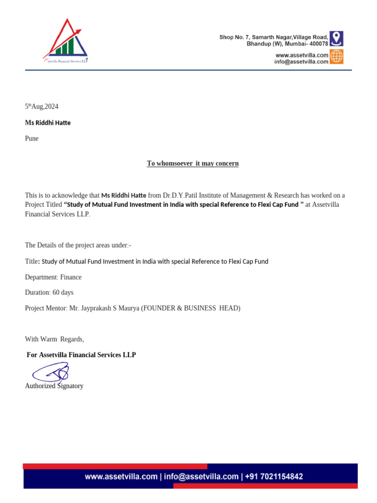 Acknowledgment of Mutual Fund Project | PDF | Career & Growth | Business