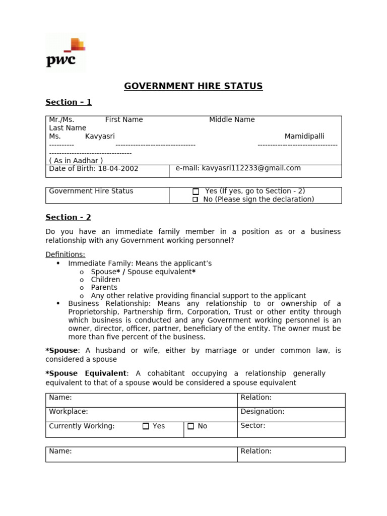 Government Hire Questionnaire | PDF | Business | Private Law