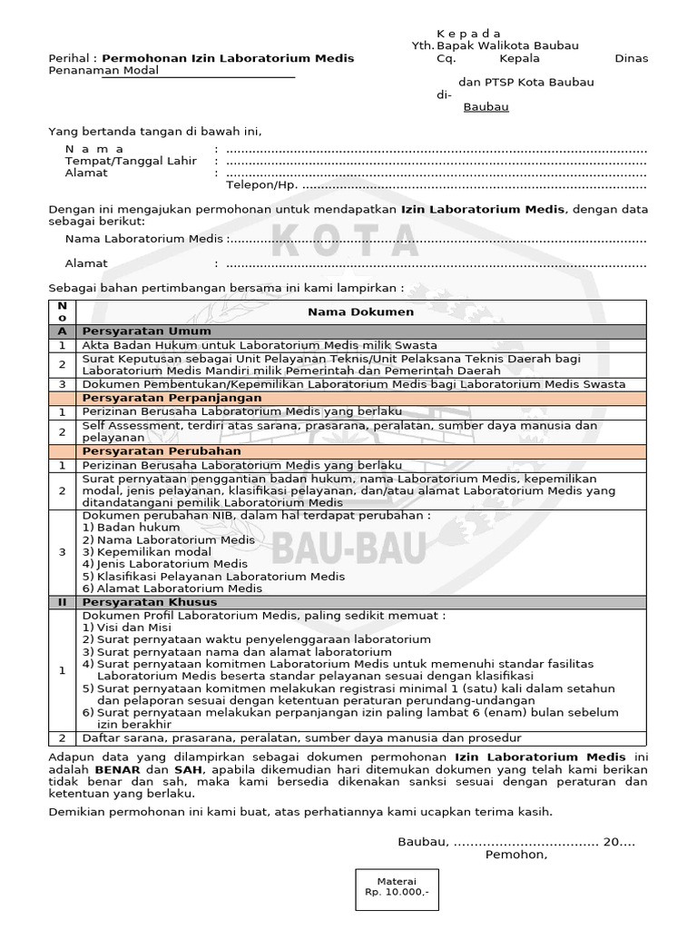 Formulir Perizinan Lab | PDF