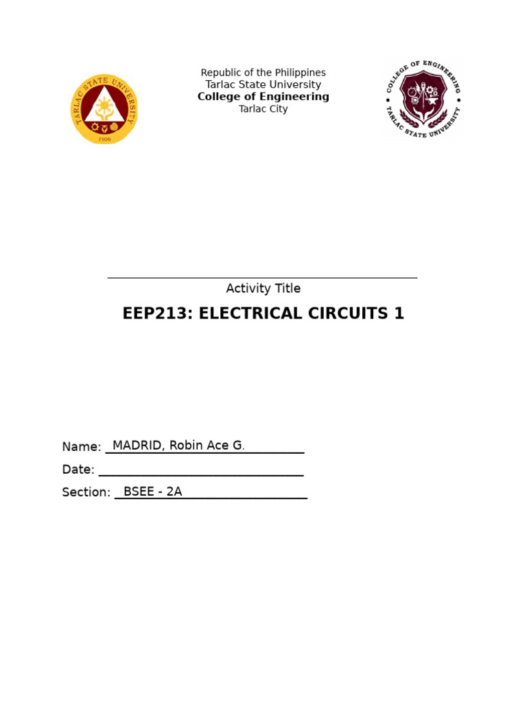 EEP213 - Electrical Circuits Front Page | PDF | Technology & Engineering