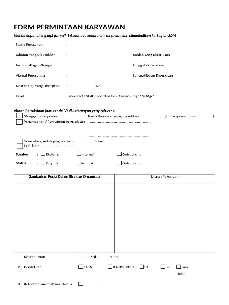 FORM Permintaan Karyawan | PDF | Karier & Perkembangan