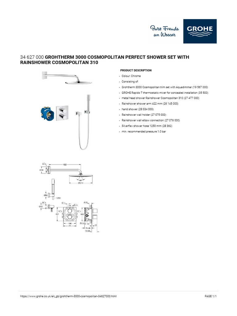GROHE Specification Sheet 34627000 | PDF