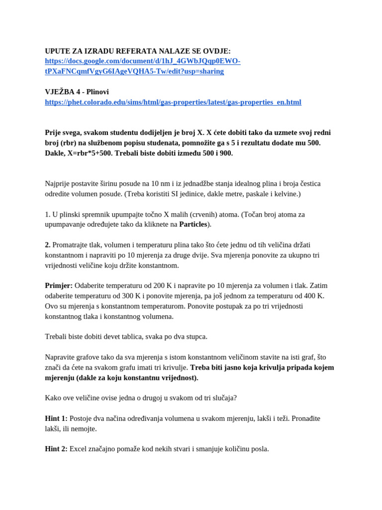 Vježba 4 - Plinski Zakoni | PDF