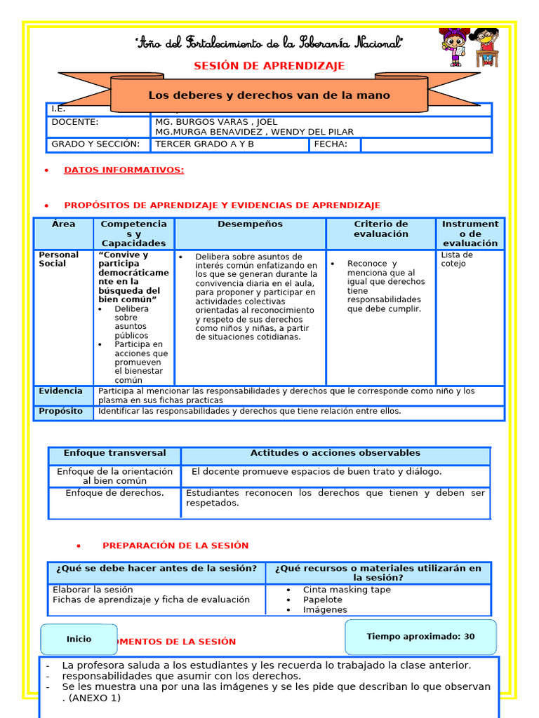Sesión de Aprendizaje Tercer Grado | PDF | Evaluación | Aprendizaje