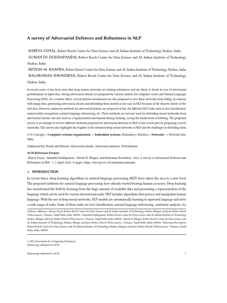 NLP Adversarial Defense Survey | PDF | Deep Learning | Artificial Neural Network