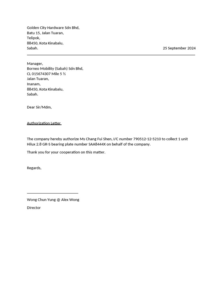 Authorize Letter | PDF