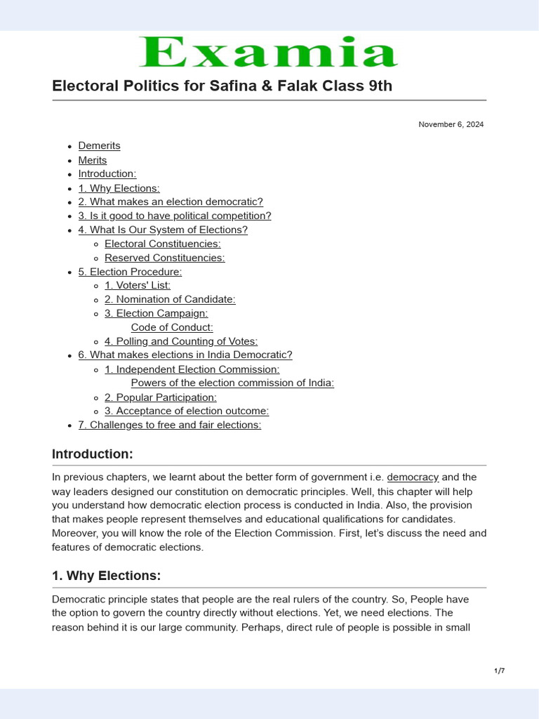 Socialscienceial Scienc-Electoral Politics Simple Easy Notes For Class ...