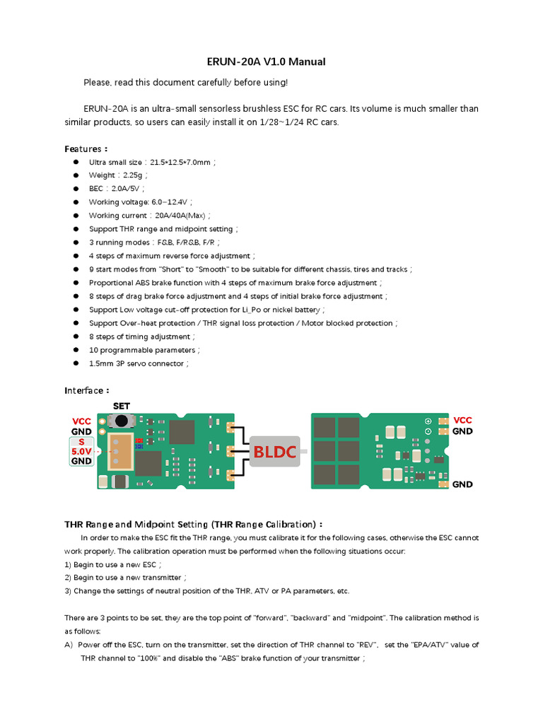 ERUN 20A V1.0 Manual | PDF | Brake | Manufactured Goods