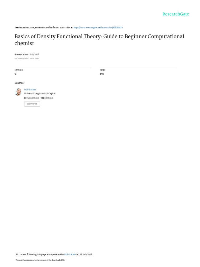Basics of Density Functional Theory | PDF | Density Functional Theory | Molecular Physics